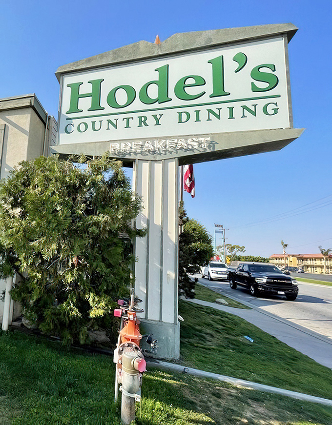 The iconic green sign stands as a beacon of hope for travelers on Highway 99 seeking refuge from fast food mediocrity.