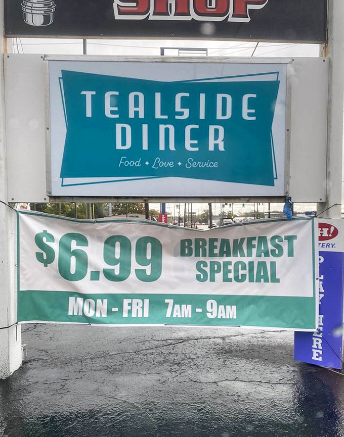 The sign tells you everything you need to know: great food doesn't have to break the bank, especially before 9 AM on weekdays.