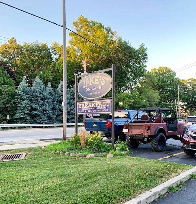 The sign that's guided hungry travelers for years, promising breakfast by day and that famous blackened walleye by night.