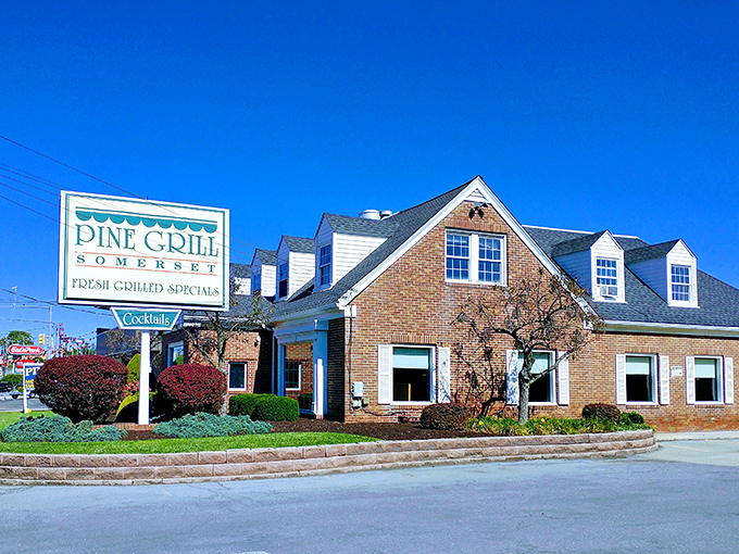 The iconic Pine Grill sign stands as a beacon for hungry travelers and locals alike—Somerset's answer to the North Star.