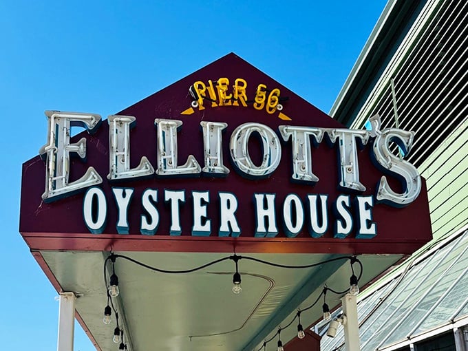 The vintage-style sign announces your arrival at seafood paradise &ndash; no pearly gates required, just a healthy appetite.