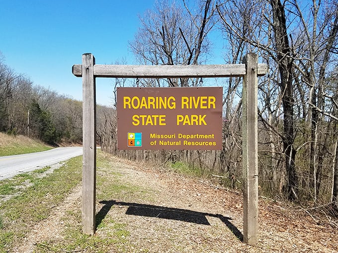 Your first clue that something special awaits &ndash; the unassuming entrance sign stands as a humble gatekeeper to one of Missouri's most breathtaking natural treasures.