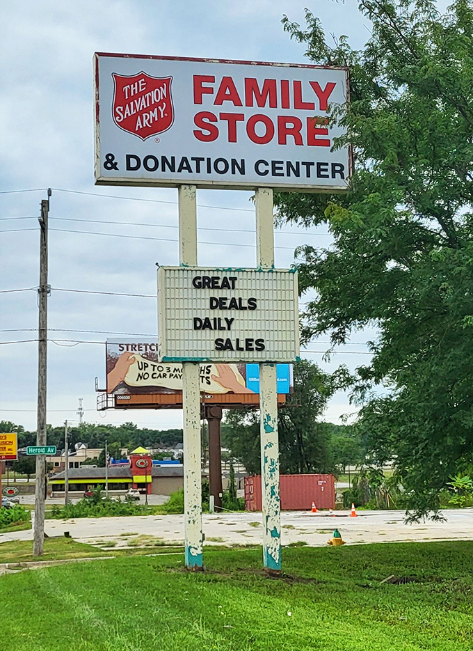Great Deals Daily Sales&mdash;the siren song of thrift store signage, promising the possibility that today might be the day you find that perfect something.