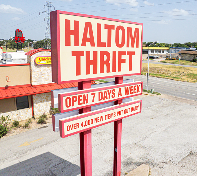 The sign promises over 4,000 new items daily&mdash;a statistic that would make even the most seasoned shopper's heart skip a beat.