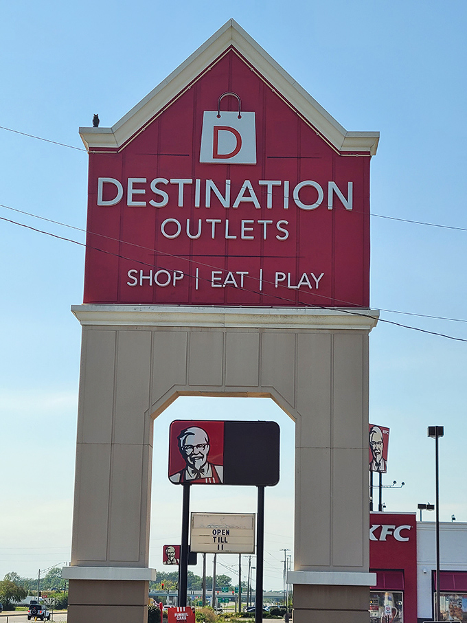 The gateway to bargain paradise! This iconic red sign doesn't just mark an entrance&mdash;it signals the beginning of a beautiful shopping friendship.