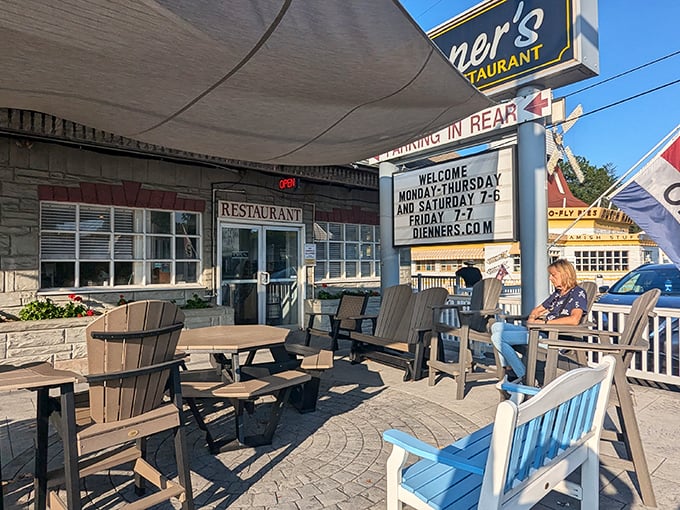 The outdoor seating area offers a chance to digest between buffet rounds. Those Adirondack chairs have witnessed countless food comas and zero regrets.
