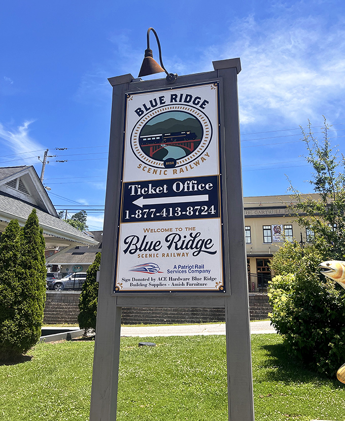 The welcoming sign that marks the beginning of your railway adventure&mdash;and possibly the most photographed spot in Blue Ridge.