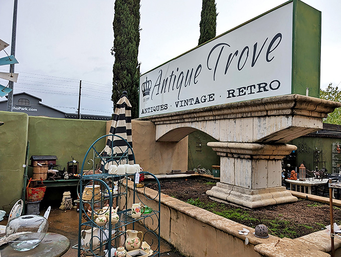 The outdoor signage promises "Antiques, Vintage, Retro"&mdash;three magic words that make collectors' hearts beat faster and wallets open wider.