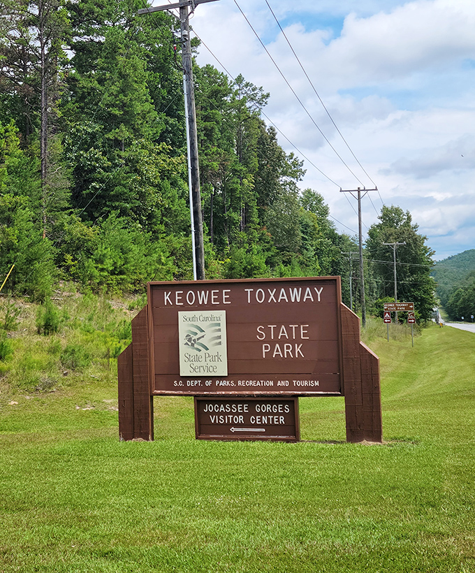 The entrance sign stands as a promise: beyond this point, your blood pressure drops and your smile widens. Nature's prescription awaits.