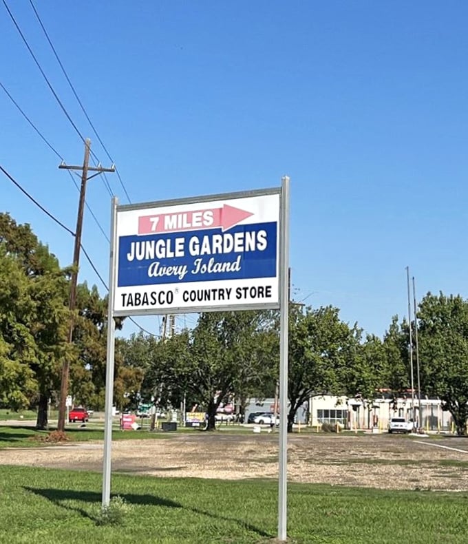 Seven miles to paradise, according to this sign &ndash; and unlike most roadside promises, this one actually delivers on its advertisement.