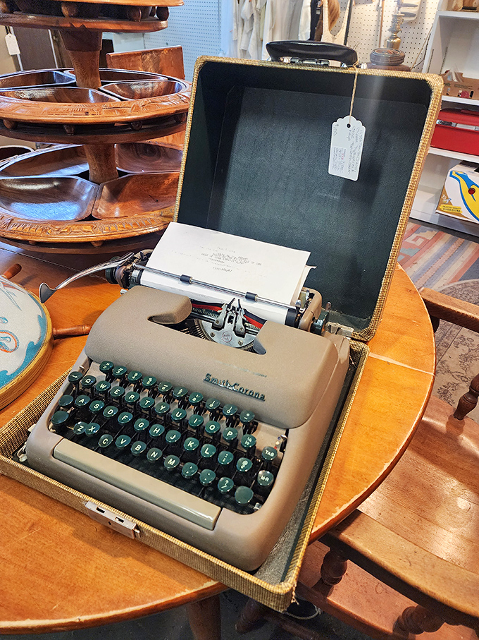 That Smith-Corona isn't just a typewriter—it's a time machine waiting for you to write yourself into a simpler era.