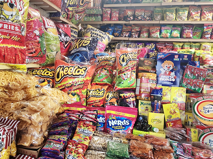 A snack lover's dream or a dentist's nightmare? This explosion of colorful packages contains enough flavor combinations to fuel an entire day of shopping.