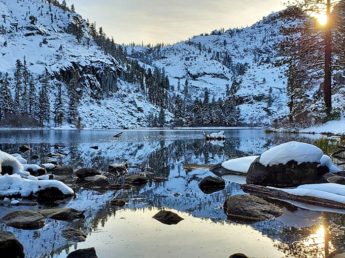 Winter transforms Eagle Falls into a snow globe come to life&mdash;minus the shaking, plus the absolute silence that only snow can bring.