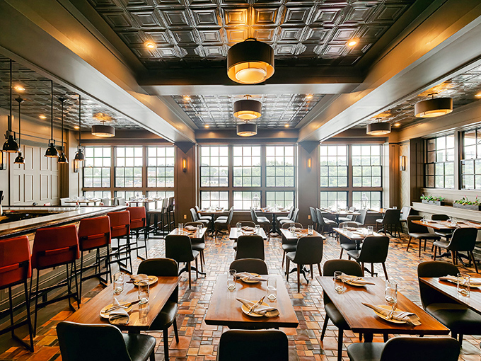 Stella of New Hope elevates riverside dining with soaring windows, elegant lighting, and thoughtfully arranged tables. The Delaware River views are just the appetizer.