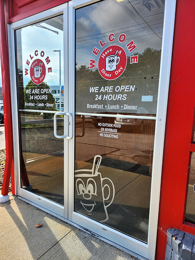 "Have a Diner Day!" The front door promises 24-hour breakfast, lunch, and dinner&mdash;three magic words that sound like a perfect vacation to food lovers everywhere.