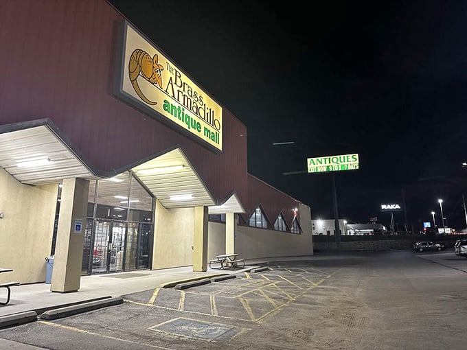 As night falls, the Brass Armadillo glows like a beacon for night-owl collectors and those who hunt treasures after dark.