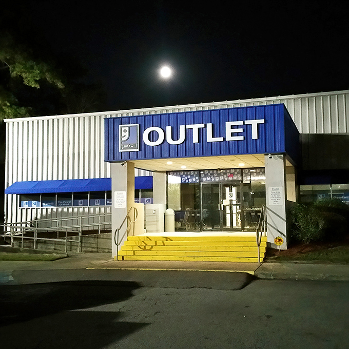 Even under moonlight, the blue beacon of bargains stands ready&mdash;proof that the thrill of the hunt doesn't end when the sun goes down.