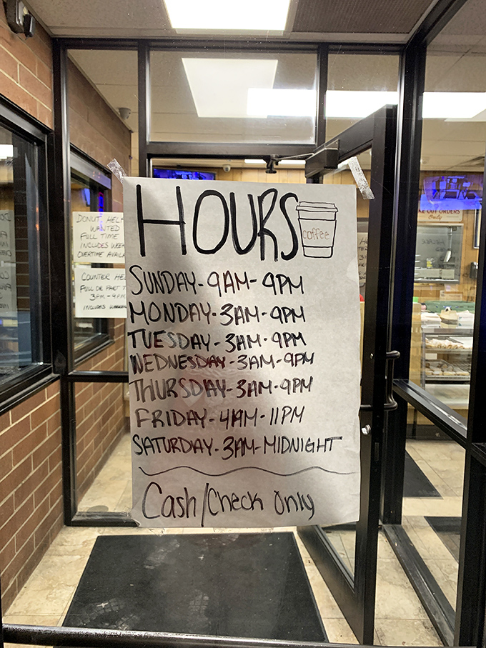 The handwritten hours sign&mdash;a charming reminder that some of life's greatest pleasures still operate on their own schedule, not corporate timetables.