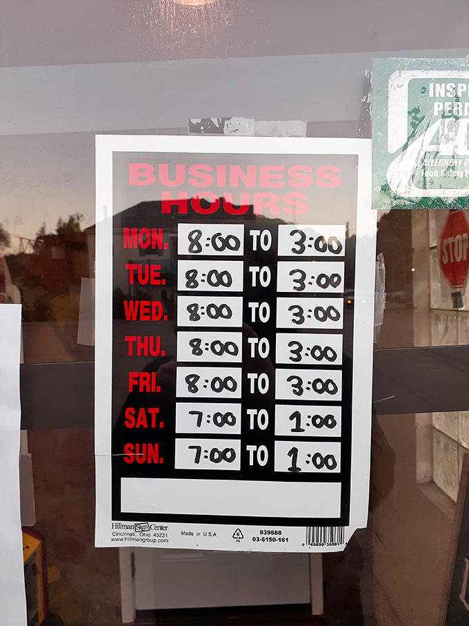 Hours posted with the confidence of a place that knows exactly what it is. Closing at 3pm because perfection needs rest too.