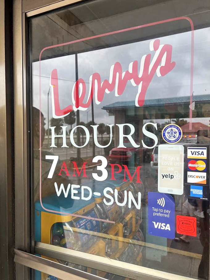 Hours posted on the door &ndash; a gentle reminder that even breakfast paradise has its limits, but 7AM-3PM covers most hunger emergencies.