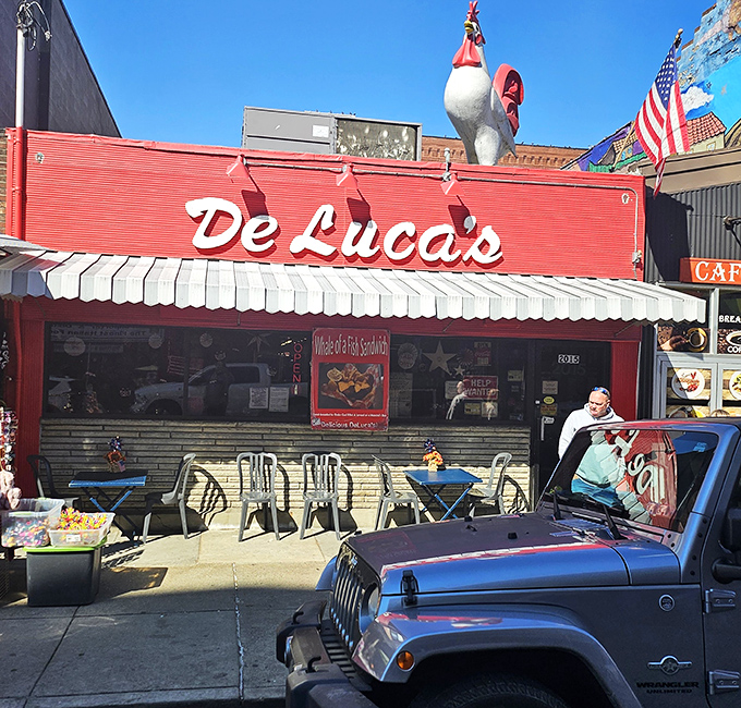 Even from the street, DeLuca's promises breakfast salvation with its unmistakable red exterior and legendary reputation drawing faithful followers.