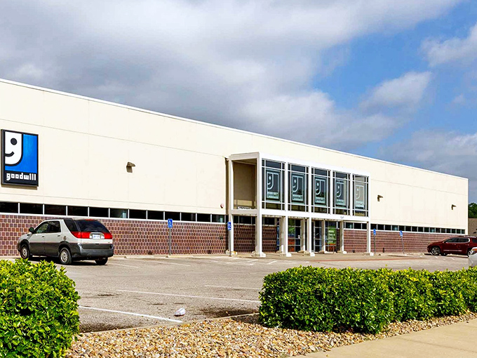 From this angle, the Goodwill storefront looks almost like a modern art gallery&mdash;except the masterpieces inside come with bargain price tags.