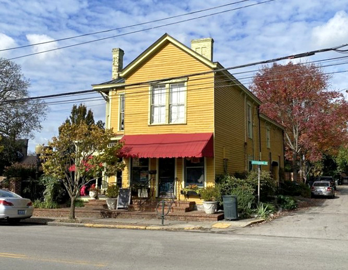 Corner spot, can't miss it. This yellow building stands out in Lexington like a golden retriever at a cat convention.