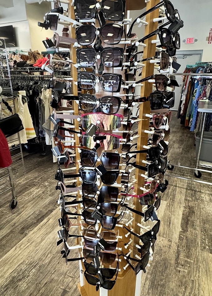 Sunglasses, sunglasses everywhere! This rotating display of shades offers protection from both the sun and boring fashion choices.