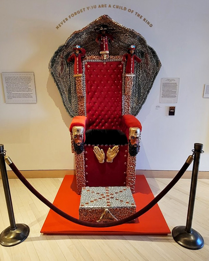 "Never forget you are a child of the king" proclaims this bejeweled throne. Royal seating for the imagination&mdash;no blue blood required.