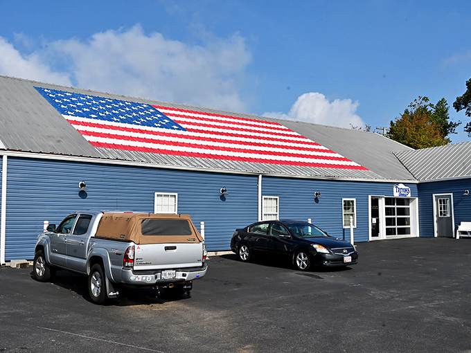 That American flag isn't just patriotic&mdash;it's practically architectural. Triton's Garage wears its stars and stripes with Maryland pride.