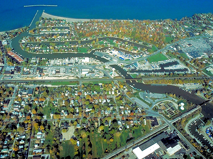 From above, Vermilion's perfect planning reveals itself&mdash;neighborhoods nestled around the harbor like a community embracing its watery heart.