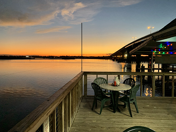 Sunset from the deck creates the kind of view that makes you forget to check your phone. Mother Nature's dinner show never disappoints.