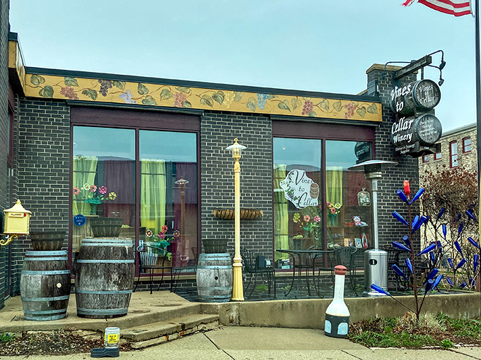 Vines to Cellar brings wine country charm to downtown, where those barrels outside hint at the fermented treasures waiting within.