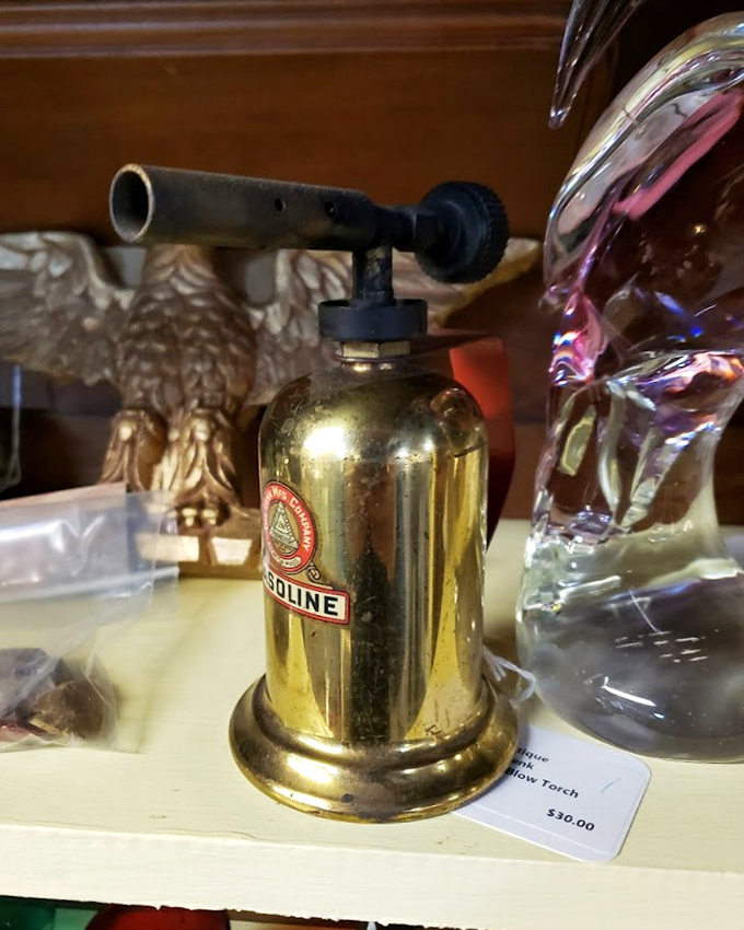This brass blow torch looks like it belongs in a steampunk novel, a beautiful relic from when tools were built to last generations.