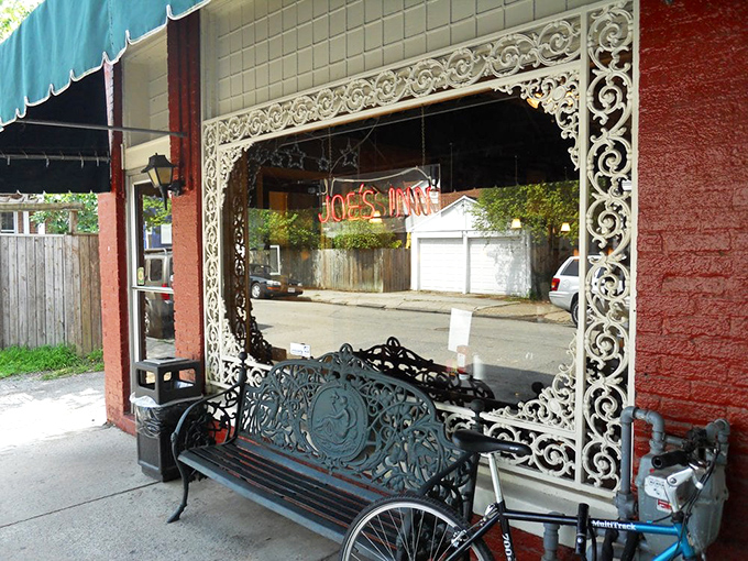 The ornate iron bench outside isn't just for waiting&mdash;it's for watching the Fan District's parade of characters while anticipating the comfort food coma to come.