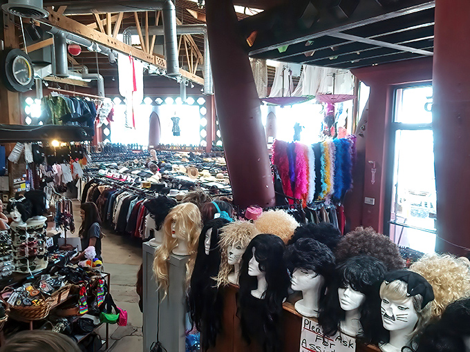 A rainbow of wigs awaits those looking to transform not just their outfit but their entire identity&mdash;instant character development for the price of vintage.