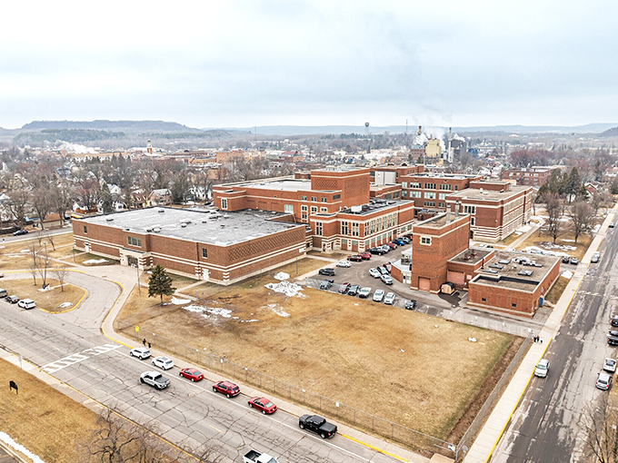 Hibbing High School's impressive campus, often called the "Castle in the Woods," stands as a monument to the town's mining prosperity and educational values.