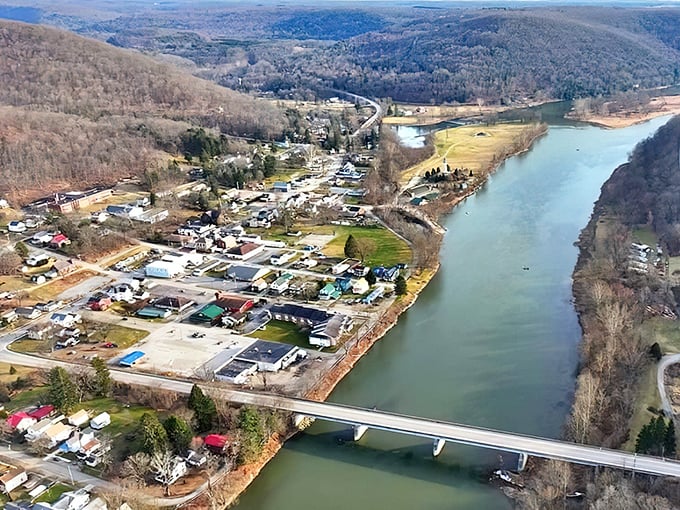 From above, Tionesta reveals its perfect positioning &ndash; nestled between rolling Pennsylvania hills and the life-giving embrace of the Allegheny River.