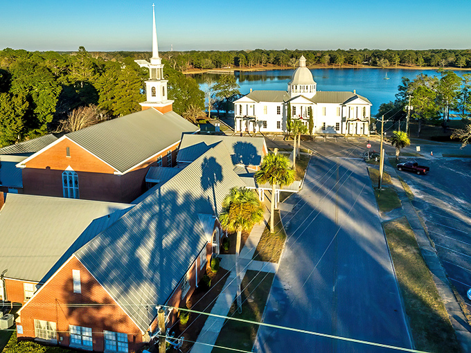From above, DeFuniak Springs reveals its perfect symmetry&mdash;like someone designed a town using only a compass and good taste.