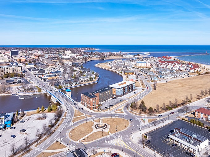 From above, Sheboygan reveals its perfect balance of urban planning and natural beauty, like a jigsaw puzzle where water, land, and community fit together seamlessly.
