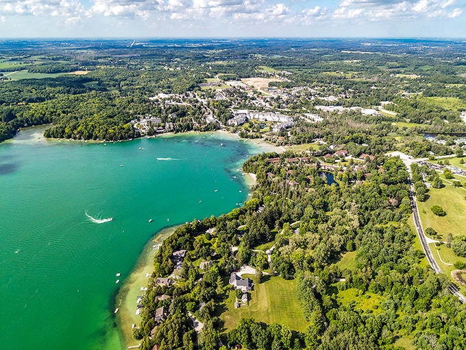 From above, Elkhart Lake's remarkable turquoise waters reveal why Native Americans considered this place sacred long before it became a getaway destination.