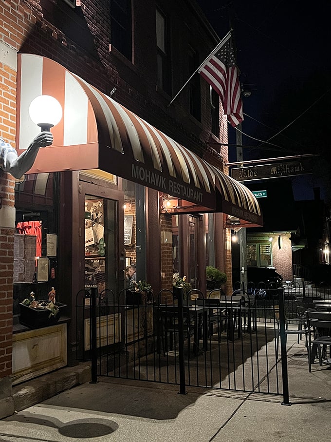 After dark, The Old Mohawk glows like a beacon calling hungry souls home for dinner.