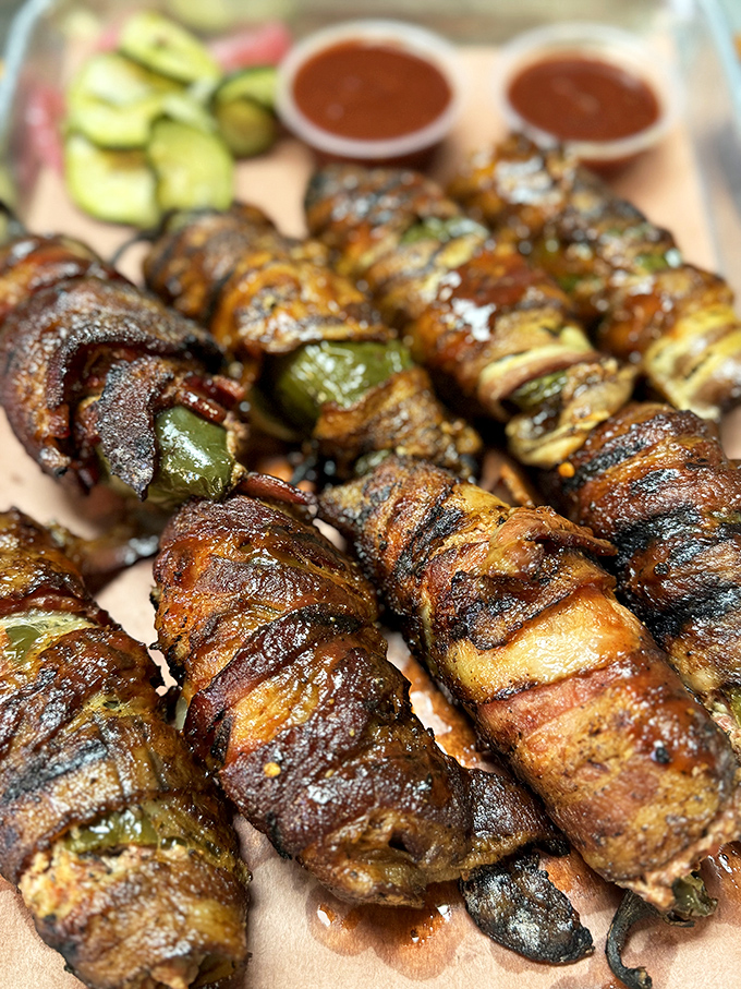 Bacon-wrapped jalape&ntilde;os &ndash; because vegetables should always come dressed in their Sunday best when attending a barbecue party.
