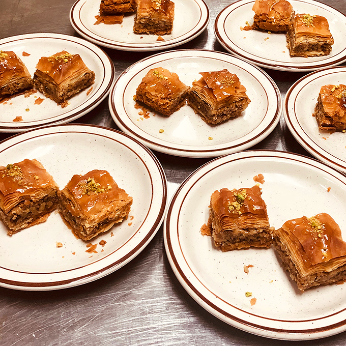 Baklava that's traveled through generations of recipe keepers to arrive, honey-soaked and perfect, on these classic diner plates.