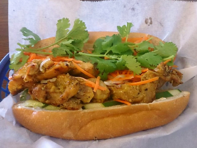 B&aacute;nh m&igrave; loaded with seasoned protein, pickled vegetables, and cilantro on crusty bread proves French colonialism had at least one delicious outcome.