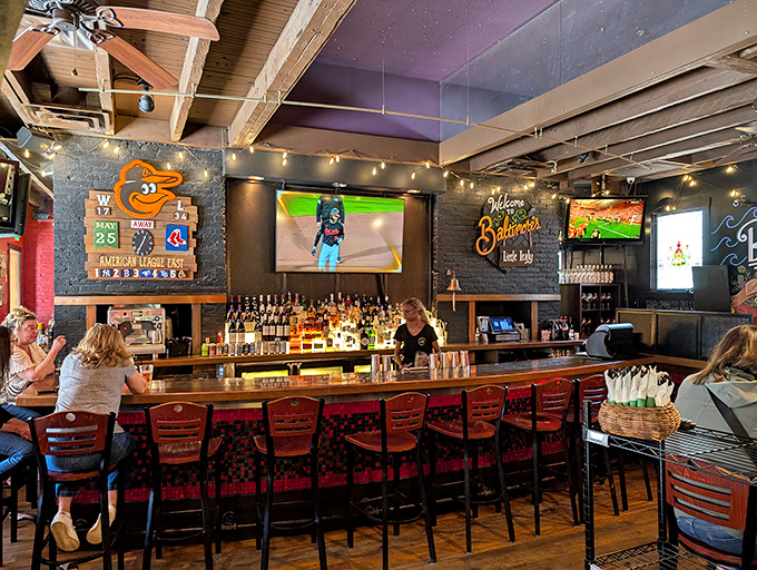 The bar area: where locals gather to watch the Orioles, debate the best pasta in town, and become honorary Baltimoreans.