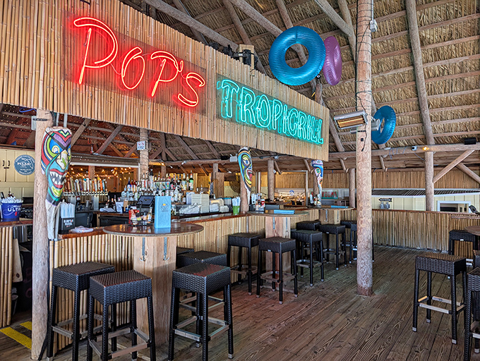 The tiki bar at Pop's doesn't just serve drinks&mdash;it serves an escape from reality with a side of neon-lit tropical vibes.