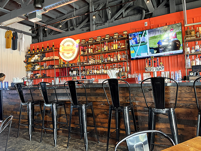 A bar that takes its bourbon seriously, as any self-respecting Kentucky establishment should. The warm wood and impressive bottle display promise good times ahead.