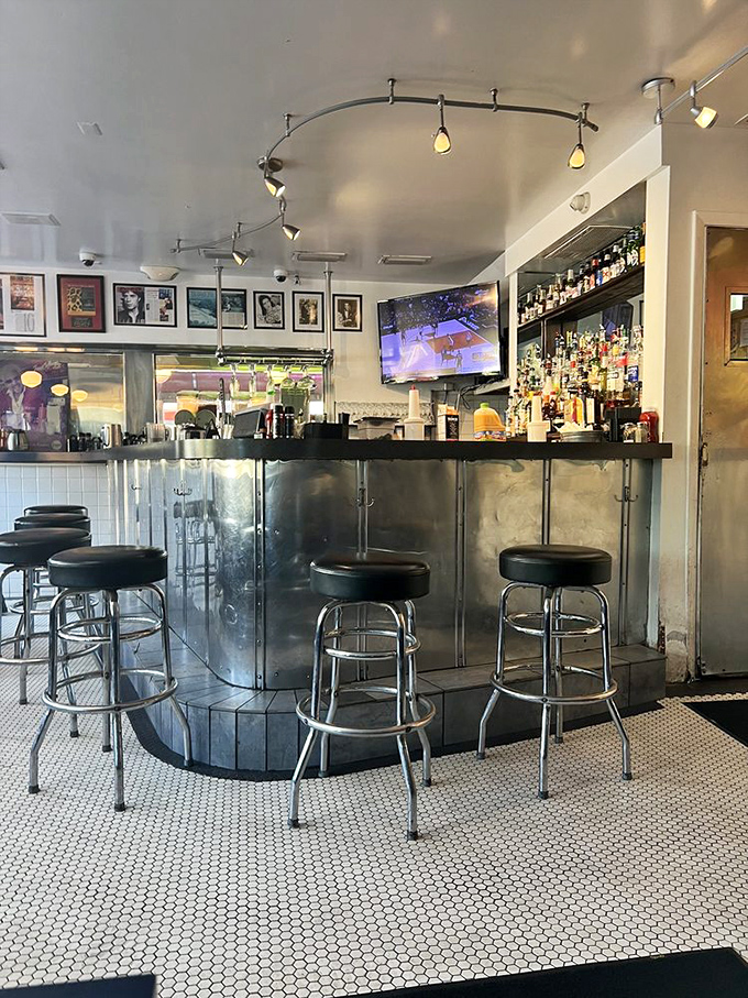 The bar area proves this isn't your grandmother's diner &ndash; unless your grandmother was surprisingly progressive about combining milkshakes with cocktails.