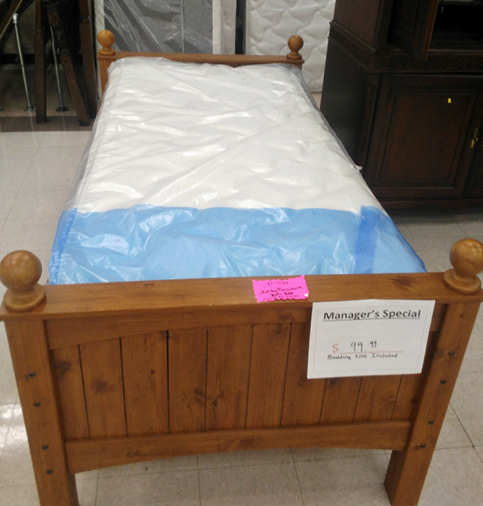 This wooden bed frame has weathered trends and outlasted its original owner. At under $100, it's ready to support sweet dreams in its next home.